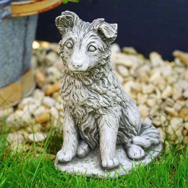 Sheltie Sheepdog Stone Statue - Puppy Dog Outdoor Garden Ornament Pet ...