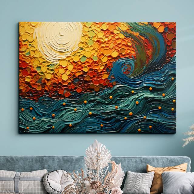 Sunset Waves Van Gogh Abstract Oil Painting Style Wall Art, Framed ...
