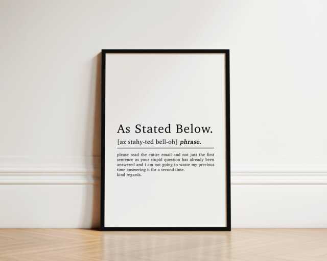 As Stated Below Definition Print, Home Office Wall Art, Funny D??cor ...