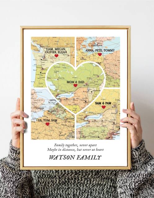 Personalized Family Distance Map Print 5 Locations, Custom Names by ...