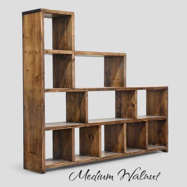 Issac - Solid Redwood Pine Bookcase Handmade Furniture Storage- Rustic Custom Built Room Divider ...