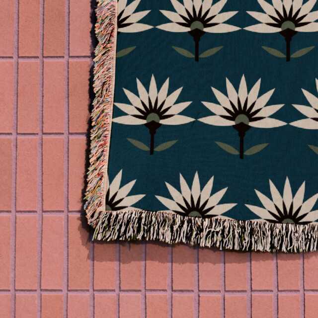 Blue Art Deco Flower Woven Cotton Throw Blankets by Etsy | ufurnish.com