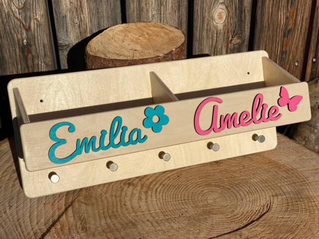 Children's Wardrobe Xl With Wooden Storage Box Name & Symbol, Birth ...