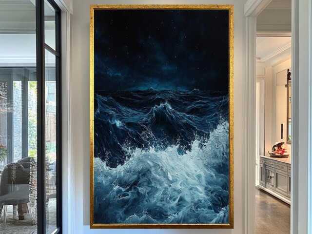 Deep Ocean Canvas Midnight Blue Waves With Dramatic Textures ...