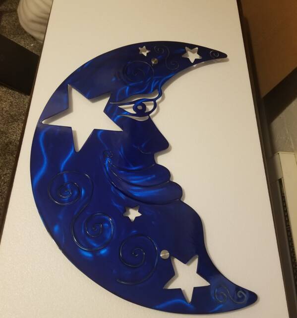 Metal Wall Art Large Blue Moon Art, Celestial Decor, Plasma Cut Wall ...