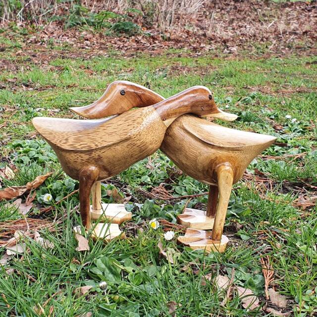 Bamboo Hugging Ducks, Ornament, Duck Statue, Romantic Ducks, Wooden ...