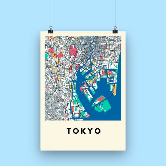 Japan Tokyo City Map Print - Multicolored Illustrated Poster A3 Size by ...