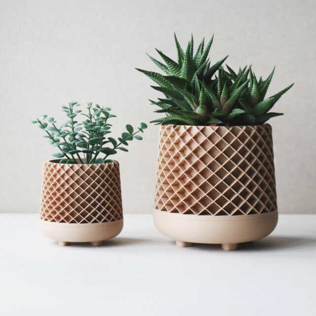 Set Of 2 Planters - Small & Medium Size Beige Planter Set With ...