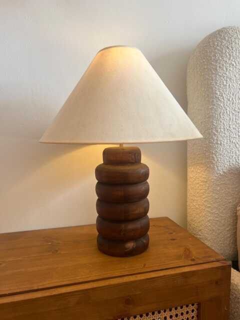 Handcrafted Wooden Thick, Large, Round Table Lamp - Mid-Century, Unique ...