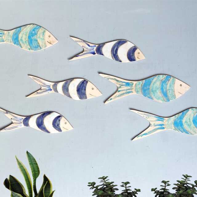 Wall Hanging Large Fish Shoal Art Tiles. Nautical Theme Quirky Wall ...