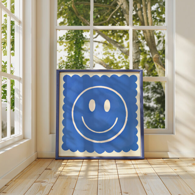 True Blue Smiley, Dopamine Decor, Maximalist, Colourful Wall Art ...