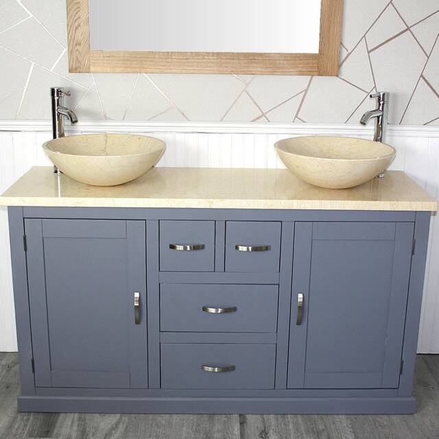 Grey Painted Bathroom Vanity Unit - Cabinet Double Twin Bowl Basins ...