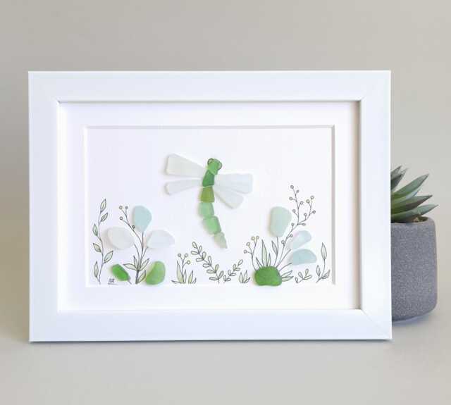 Sea Glass Dragonfly, Art Wildflowers, Botanical Decor, Art, Nautical ...