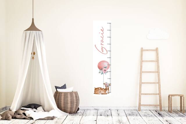 Personalised Custom Blush Floral Deer Growth Chart Height Chart, Wall ...