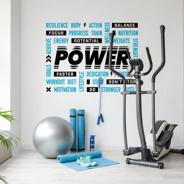 Power Vinyl Gym Wall Decal, Inspirational Words, Fitness Collage, Art ...