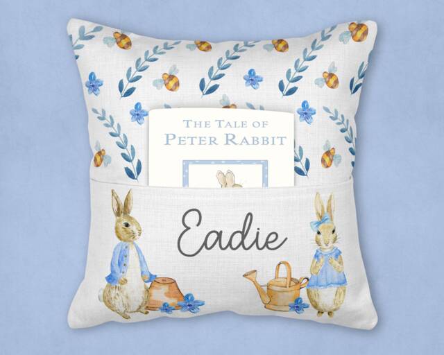 Peter Rabbit Reading Cushion, Personalised New Baby Cushion, Gifts ...