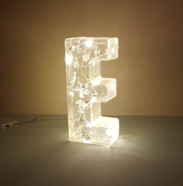 Resin Initial Lamp With Silver Leaf Custom Led Letter Light by Etsy ...