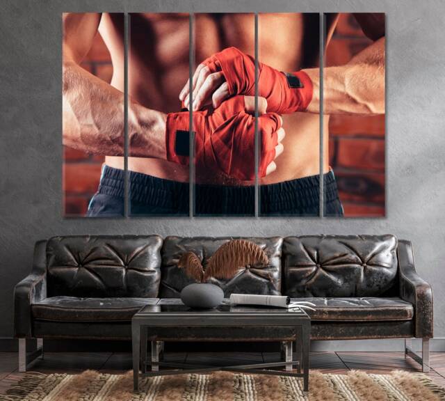 Boxing Wall Art, Muscular Fighter Canvas Artwork, Gym Decor, Motivation ...