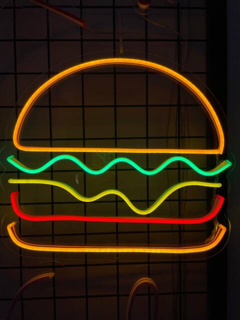 Burger Neon Sign - Hamburger Decoration Led Restaurant Decor Neon Wall ...