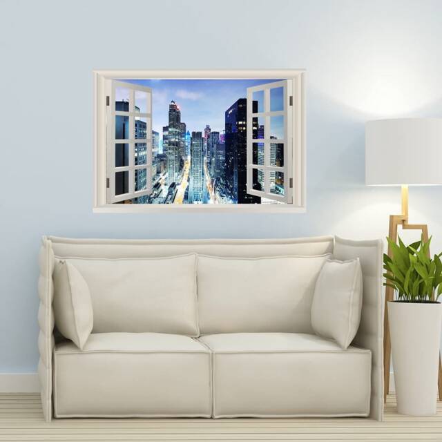 Fake Window Decal, Scenic Landscape Wallpaper, Wall Mural Art Skyline ...
