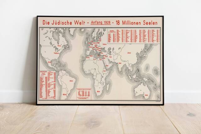 Jewish Population Worldwide Chart Map Poster- Canvas Print- World Wall ...