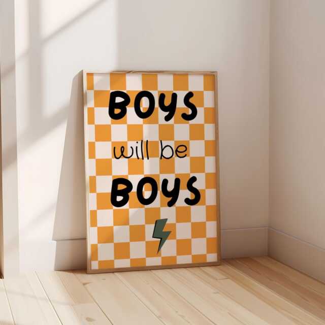 Boys Will Be Checkered Print Retro Nursery Wall Art by Etsy | ufurnish.com