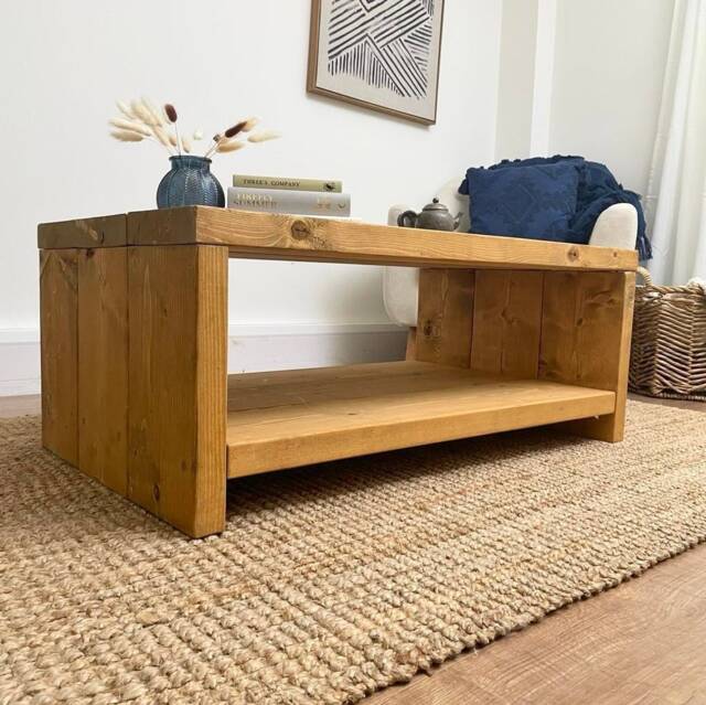 Solid Wood Rustic Pine Farley Coffee Table, Living Room Furniture, Finished in Chunky Country ...