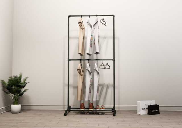 Rolling Clothing Rack With Shoe Shelf - Steampunk Design Garment ...