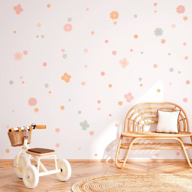 Funky Flower Wall Stickers - Colourful Floral Decals For Kids Bedroom ...