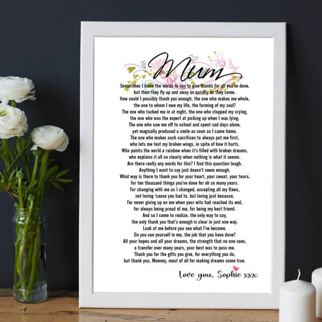 Personalised Mum Framed - Poem For Print Gift Mother Mom - Mother's Day ...