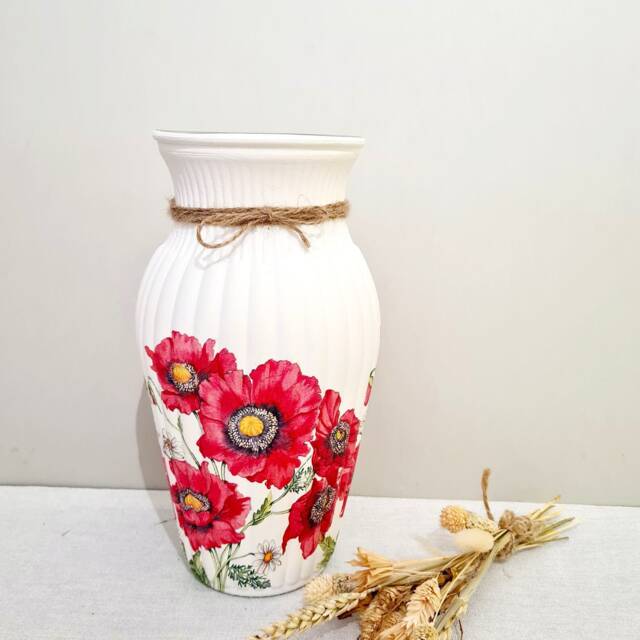 Tall Red Poppies Glass Vase, Long Stemmed Flowers Floral Table ...