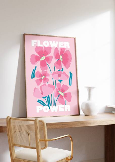 Pink & Blue Flower Power Poster, Poster Print, Wall Art, Cool Girl ...