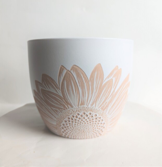 Sunflower Pot - Sunflowers Plant Engraved Ceramic Beautiful Pottery Art ...