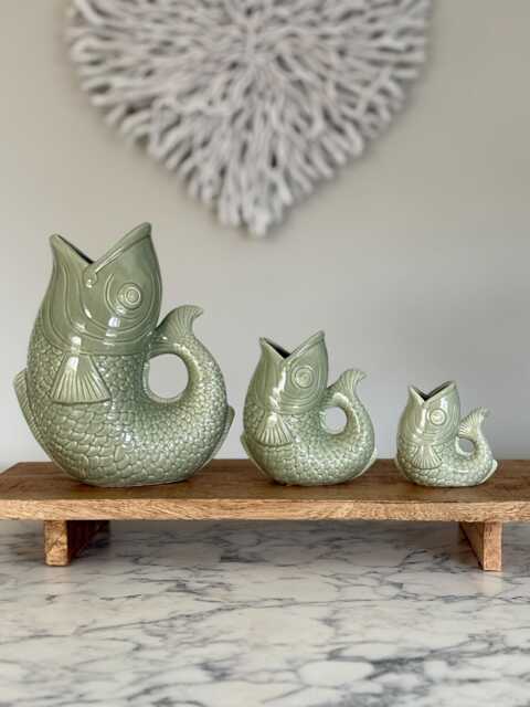 Sage Green Glug Jug Fish Pitcher - Ceramic Gurgle Vase Coastal Home ...