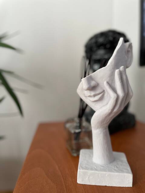 Lady Mask Sculpture Statue, 10 Inches Smile Statue, White , Home Decor ...