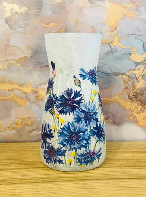 Beautiful Blue Cornflower Design Handmade Glass Vase Finished in A ...
