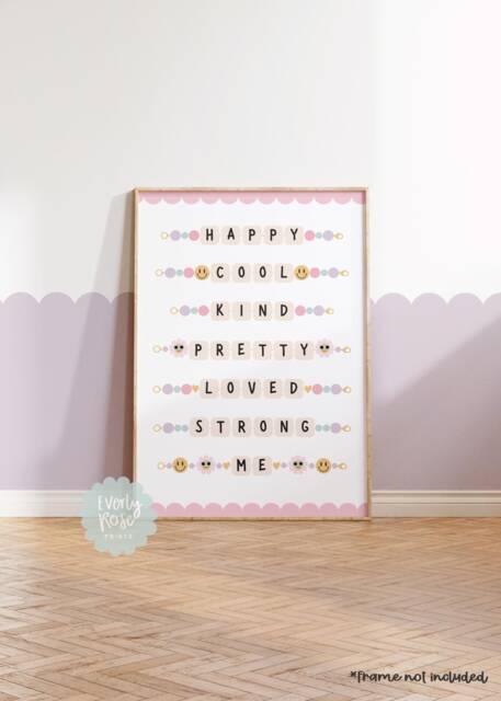 Friendship Bracelet Print, Wall Art, Girls Affirmations, I Am Kind ...