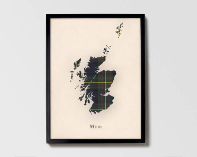Clan Muir Scottish Tartan Map - Of Scotland Family Wall Decor, Ready To ...