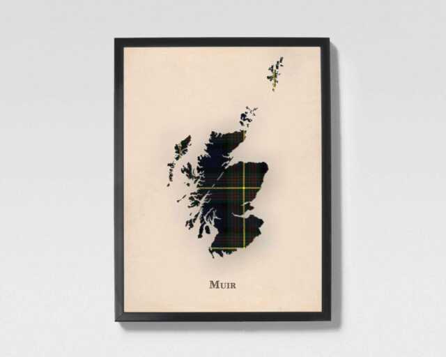 Clan Muir Scottish Tartan Map - Of Scotland Family Wall Decor, Ready To ...