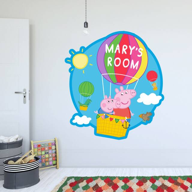 Peppa Pig Wall Sticker - & George Hot Air Balloon Personalised Name ...