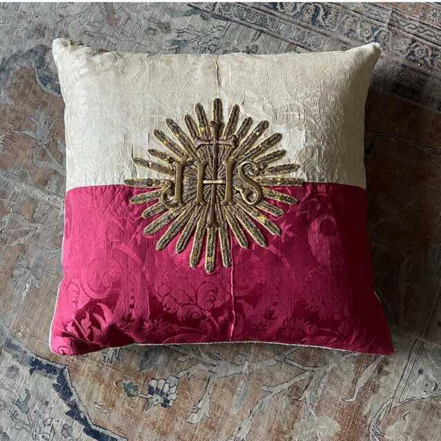 Antique Silk Brocade Bespoke Pillow With Gold Embroidery French Vintage ...