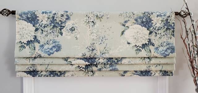 Bottom Pleated Lined Valance - Faux Roman Shade Valance Waverly Ballad Bouquet Linen Moonstone ...
