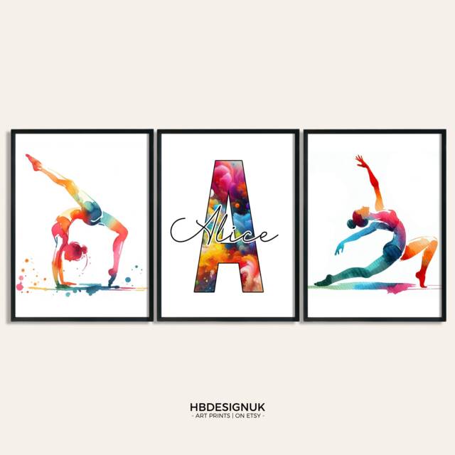 Personalised Gymnastics Prints - Set Of 3 Posters - Boys Girls Bedroom ...