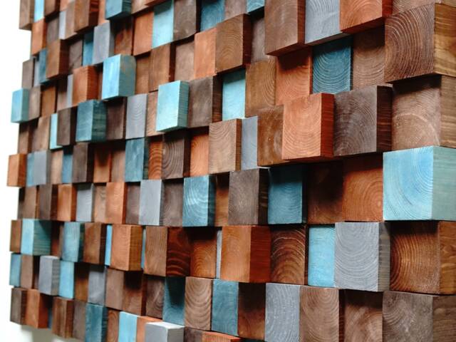 Rustic Wood Mosaic Wall Hanging, Modern Art 3D Wooden Mosaic, Brown ...
