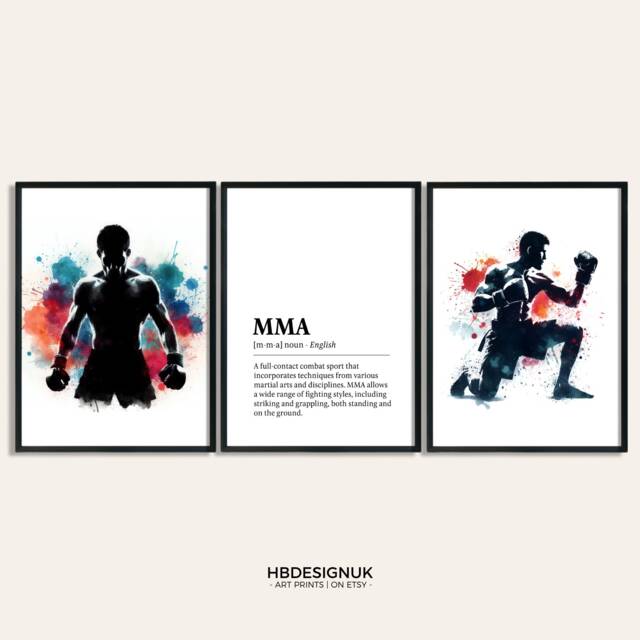 mma Print Poster - Set Of 3 Mixed Martial Arts Posters - Room Decor Art ...