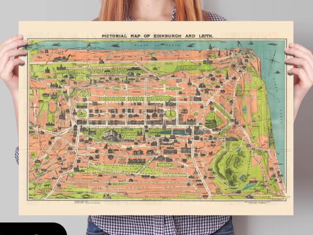 Edinburgh & Leith Vintage Map, Pictorial Map Of Scotland's Capital ...