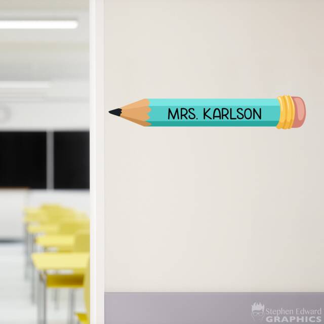 Pencil Wall Decal - Teacher Name Classroom Door Decor School Art by ...