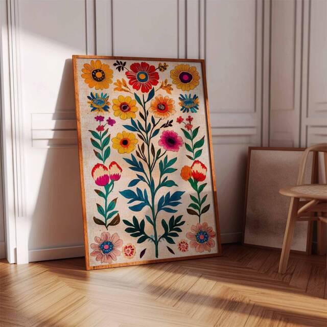 Vintage Mexican Poster, Prints, Decor, Traditional Latin Floral Print ...