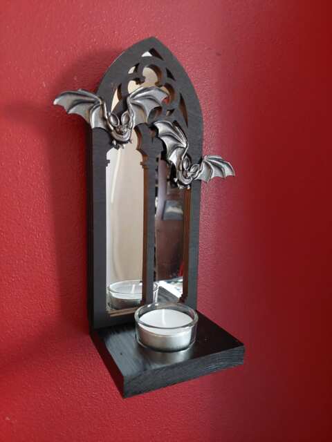 Unique Gothic Arch Window Mirror Vampire Bat Tealight Candle Holder ...