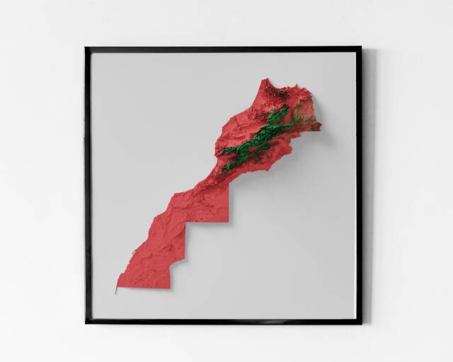 Morocco - Shaded Relief Map Flag Colours by Etsy | ufurnish.com